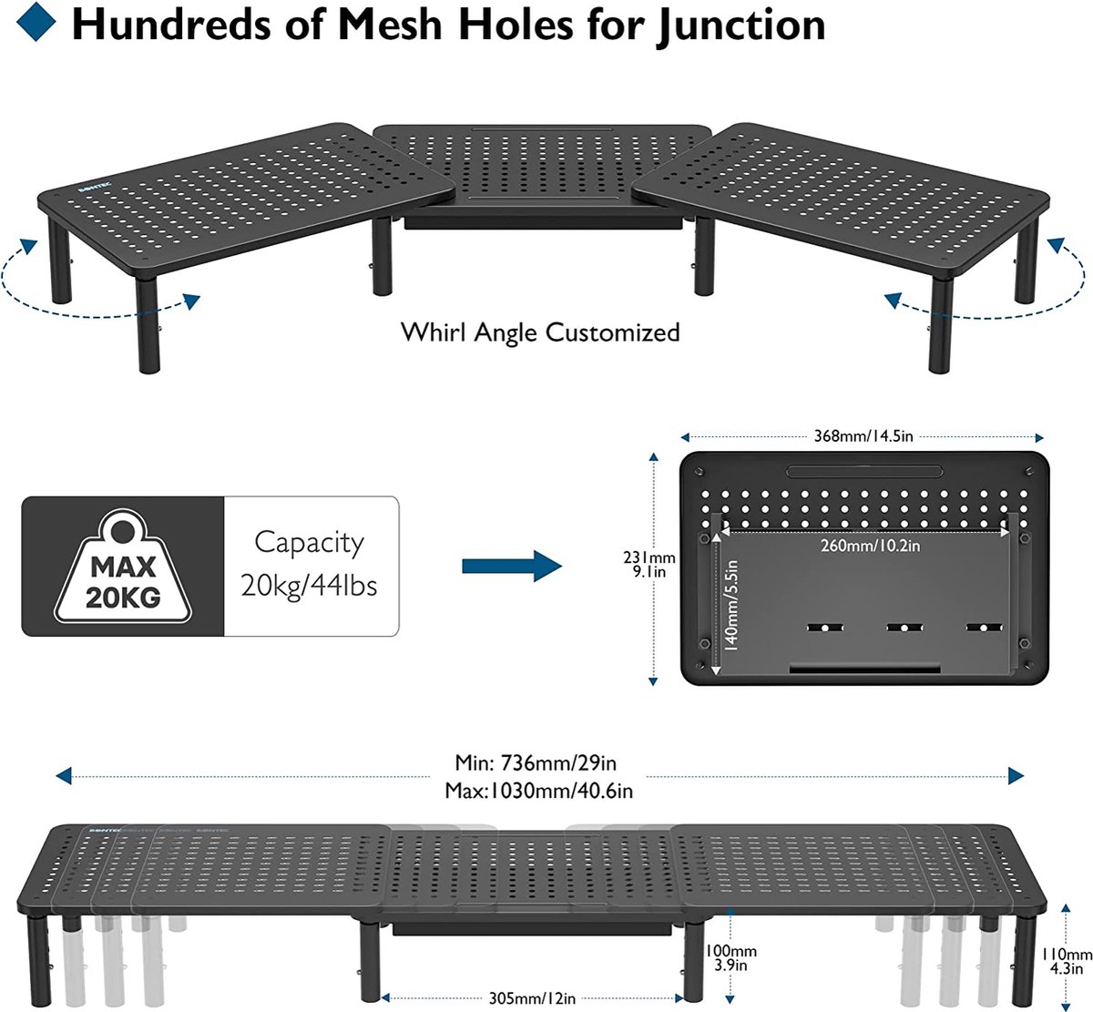 Dual monitorstandaard verhoging, 3 in hoogte verstelbare ...