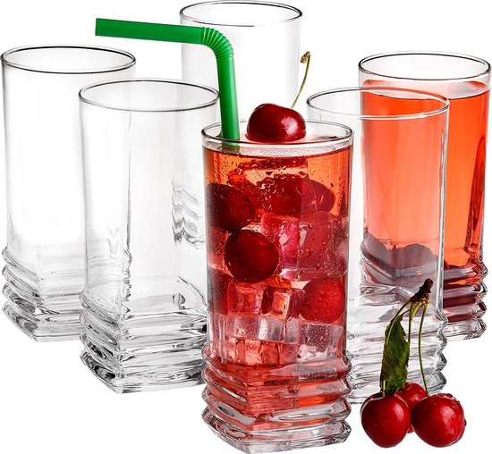 waterglazen set van 6, 330 ml vierkante glazen drinkset, 100% lood & cadmium vrij,... | bol