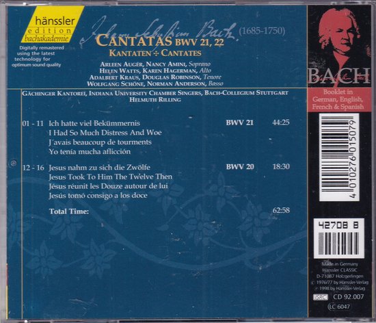 Cantatas BWV 21-22 - Johann Sebastian Bach - Bach Ensemble o.l.v ...