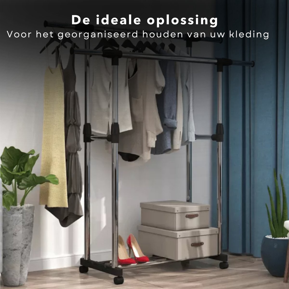 Cheqo® Verrijdbaar Kledingrek op Wieltjes - Kledingrek met Wielen ...