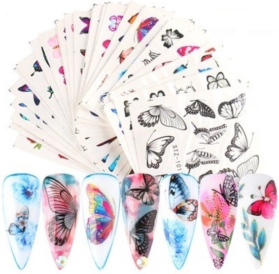 30 Stuks Nagelstickers – Vlinders – Stiletto Nagels – Nail Art Stickers ...