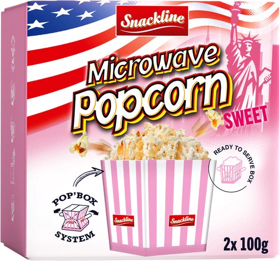Popcorn zoet magnetron 2x100 gram - Doos 18 stuks | bol