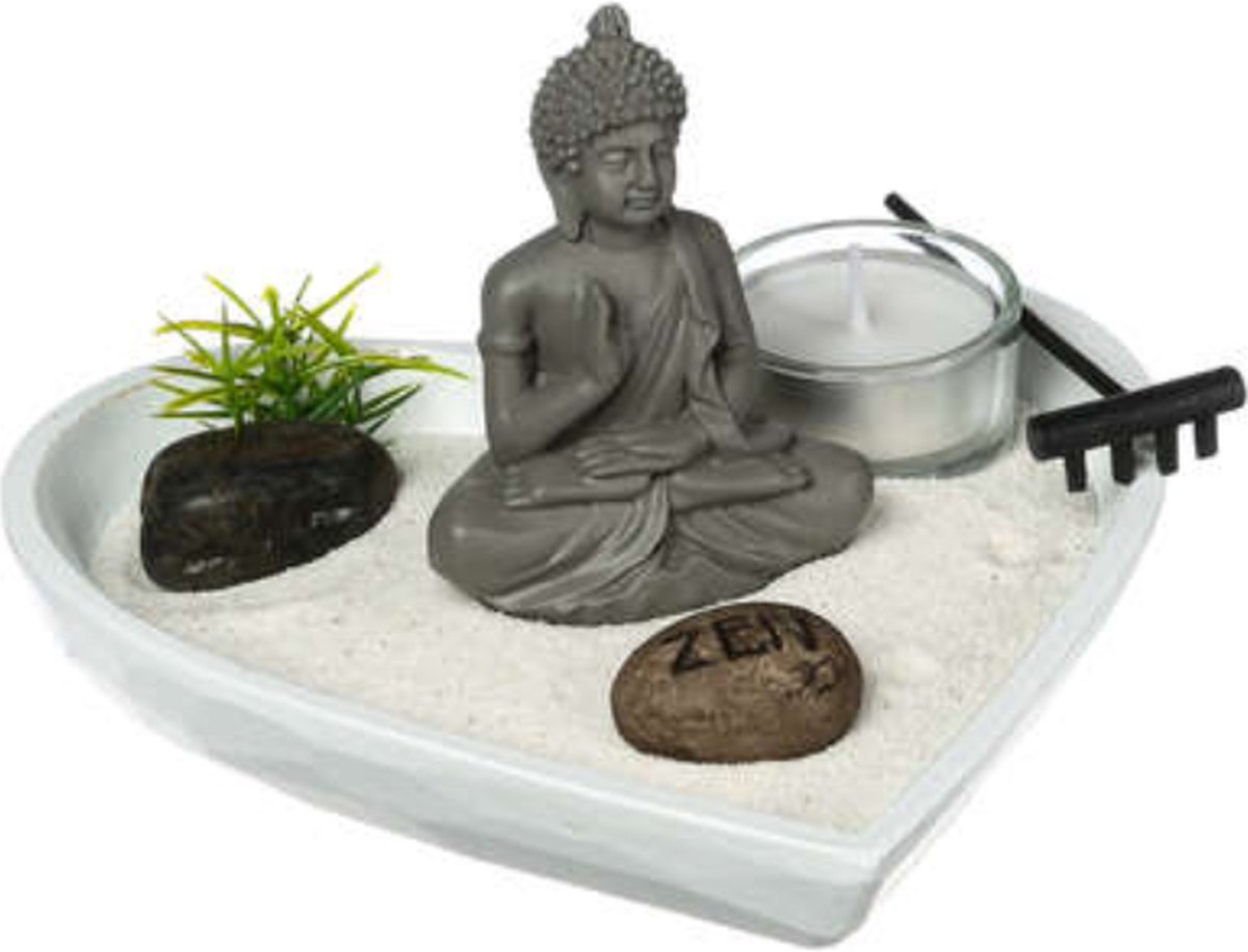 Atmosphera Hartvormig Mini Zen Tuin – Bruin plateau met boeddha, zand ...