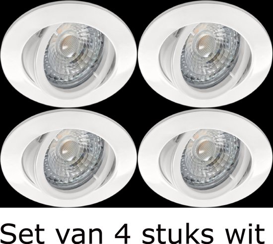 Inbouwspots set van 4 stuks wit met ledlamp 230 Volt - Led inbouwspot ...
