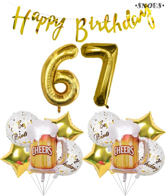 67 Jaar Verjaardag Cijfer ballon Mannen Bier - Feestpakket Snoes Ballonnen Cheers &... | bol
