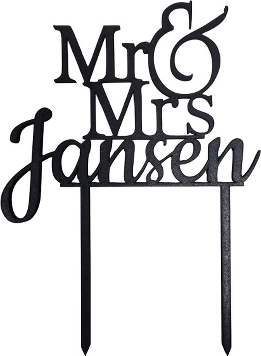 LBM gepersonaliseerde taarttopper - Mr & Mrs - zwart | bol