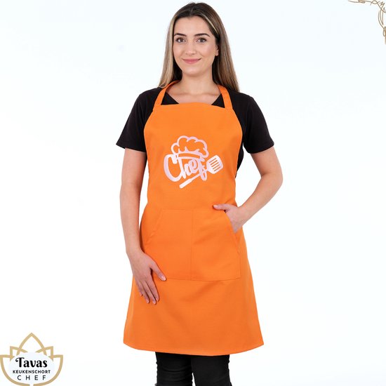 Tavas Chef Keukenschort 60x80 cm Oranje Kookschort met zakken ...