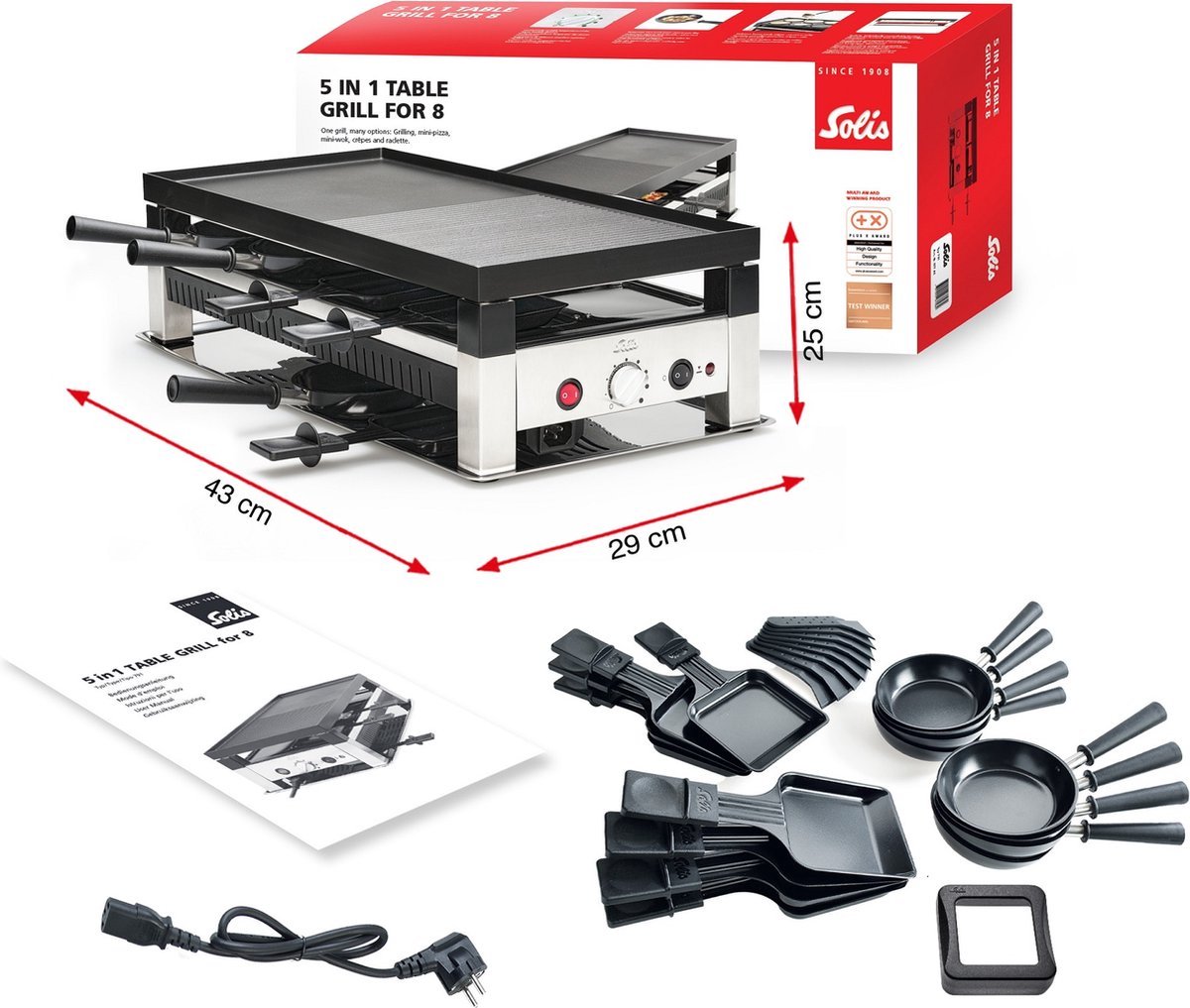 Gourmetstel - Raclette - Grillplaat - 8 Personen - 1400W - Zwart | bol.com