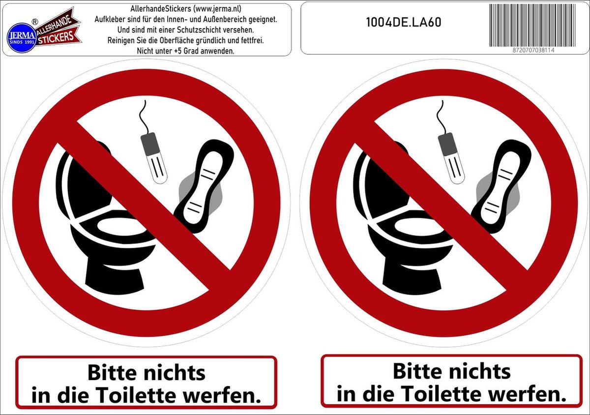 Bitte nichts in die toilette werfen 4 Aufklebers | bol.com