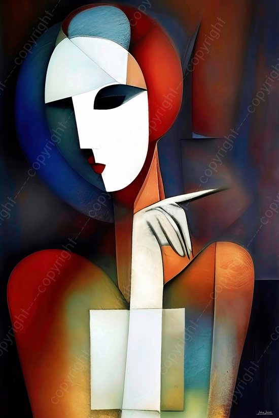 JJ-Art (Glas) 60x40 | Vrouw abstract – kubisme surrealisme – Picasso stijl - kunst –... | bol.com