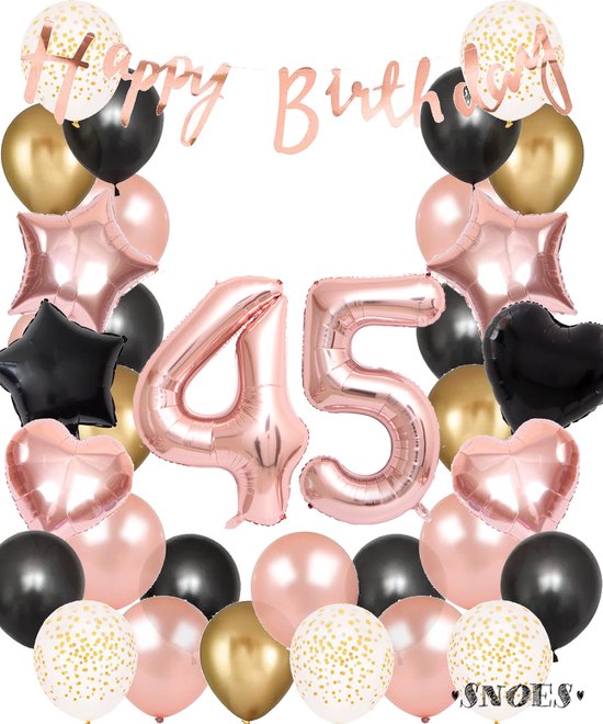 Snoes Ballonnen 45 Jaar Set Mega Rose Black Zwart Ballonen set - Compleet Feestpakket... | bol.com