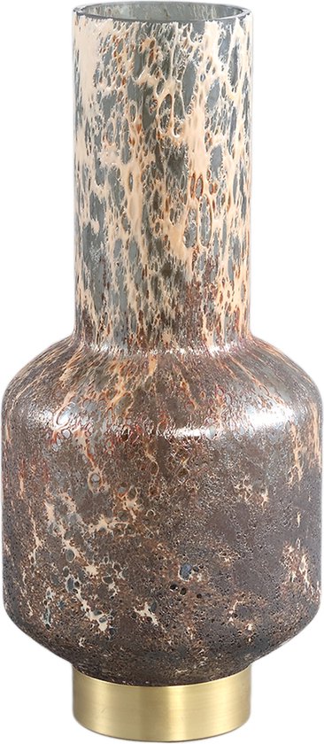 PTMD Madelin Brown Glass Vase With Gold Base Round S | bol