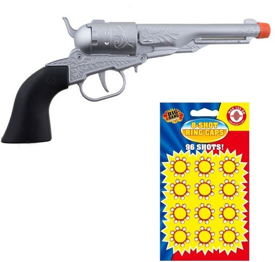 Verkleed speelgoed revolver/pistool metaal 8 schots met 12x plaffertjes ...
