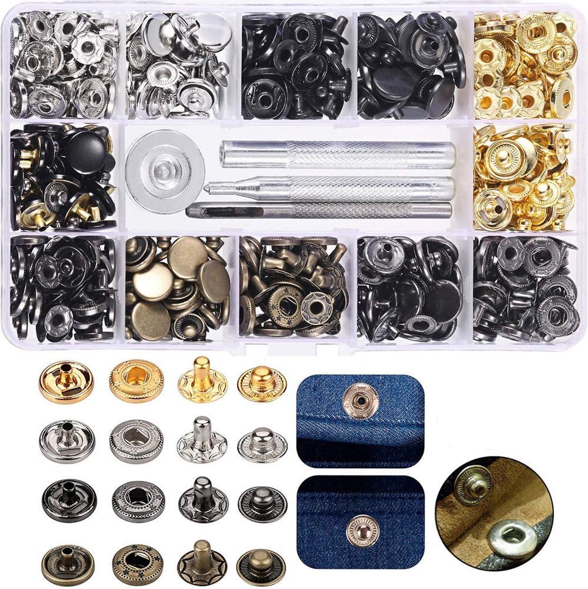 set van 120 metalen drukknopen, metalen drukknop met bevestigingsmiddel ...