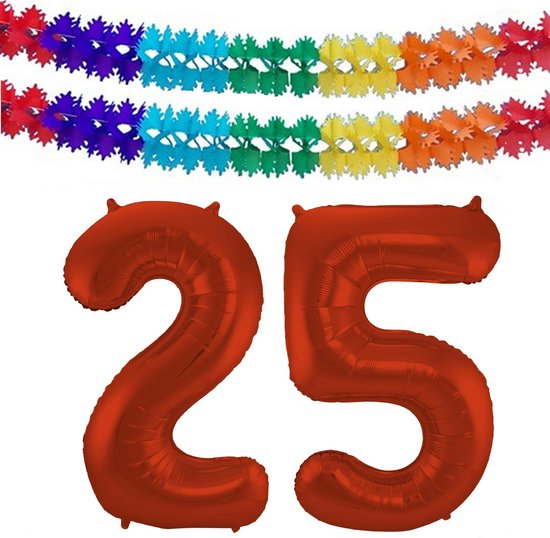 Folat folie ballonnen - Leeftijd cijfer 25 - rood - 86 cm - en 2x ...