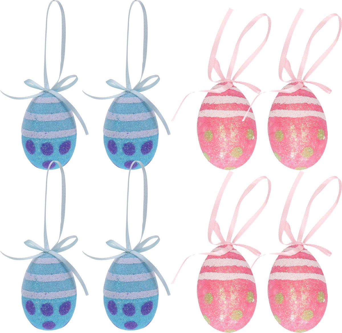 Décoration Oeufs de Pâques à suspendre - 12x pièces - rose/bleu ...