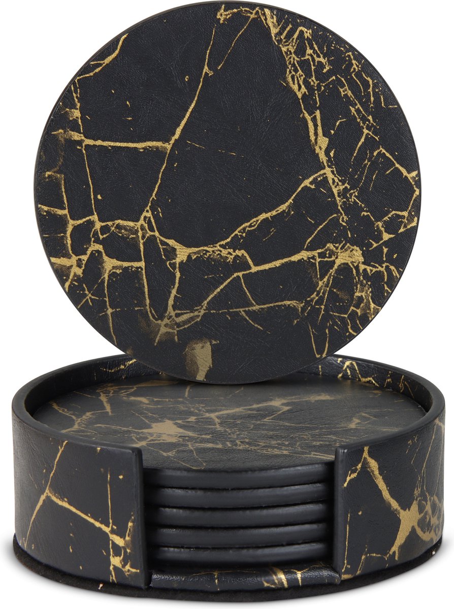 Castagnola Lederen Onderzetters met Houder – Onderzetters voor Glazen ...