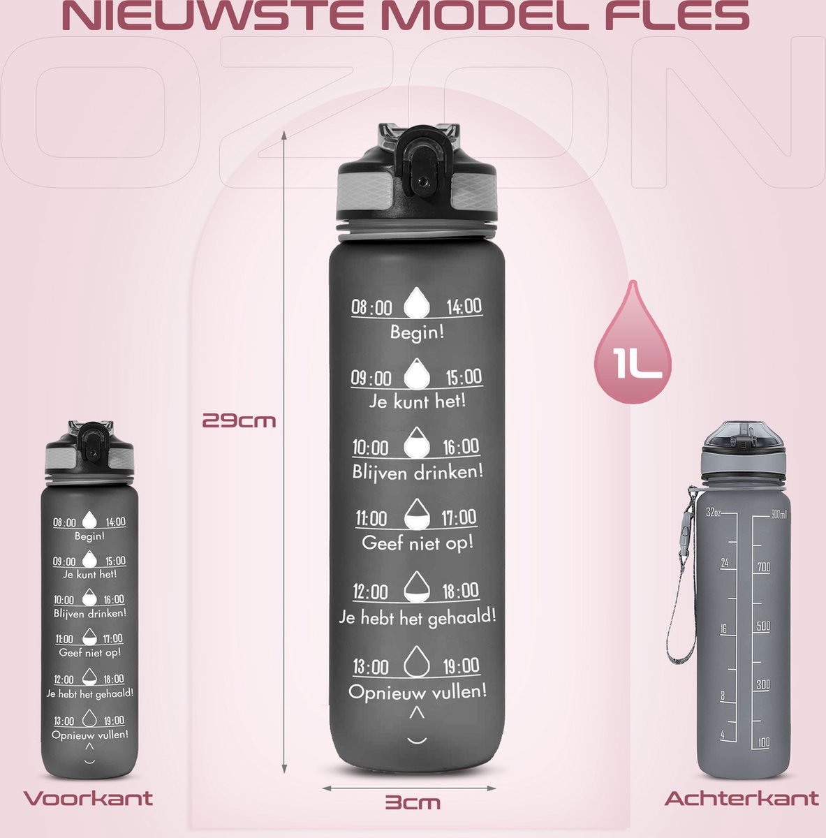 Gluxury Luxe Motivatie Waterfles - Nederlandse Tekst - Drinkfles met ...