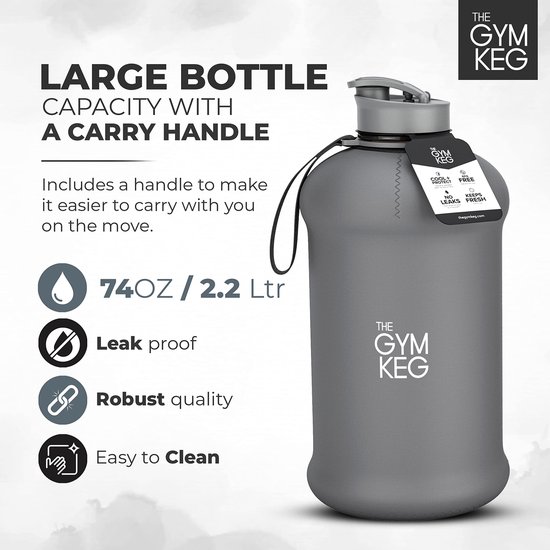 Gym Keg® Sport Waterfles - 2.2L - +Met Neopreen Hoes & Handvat ...