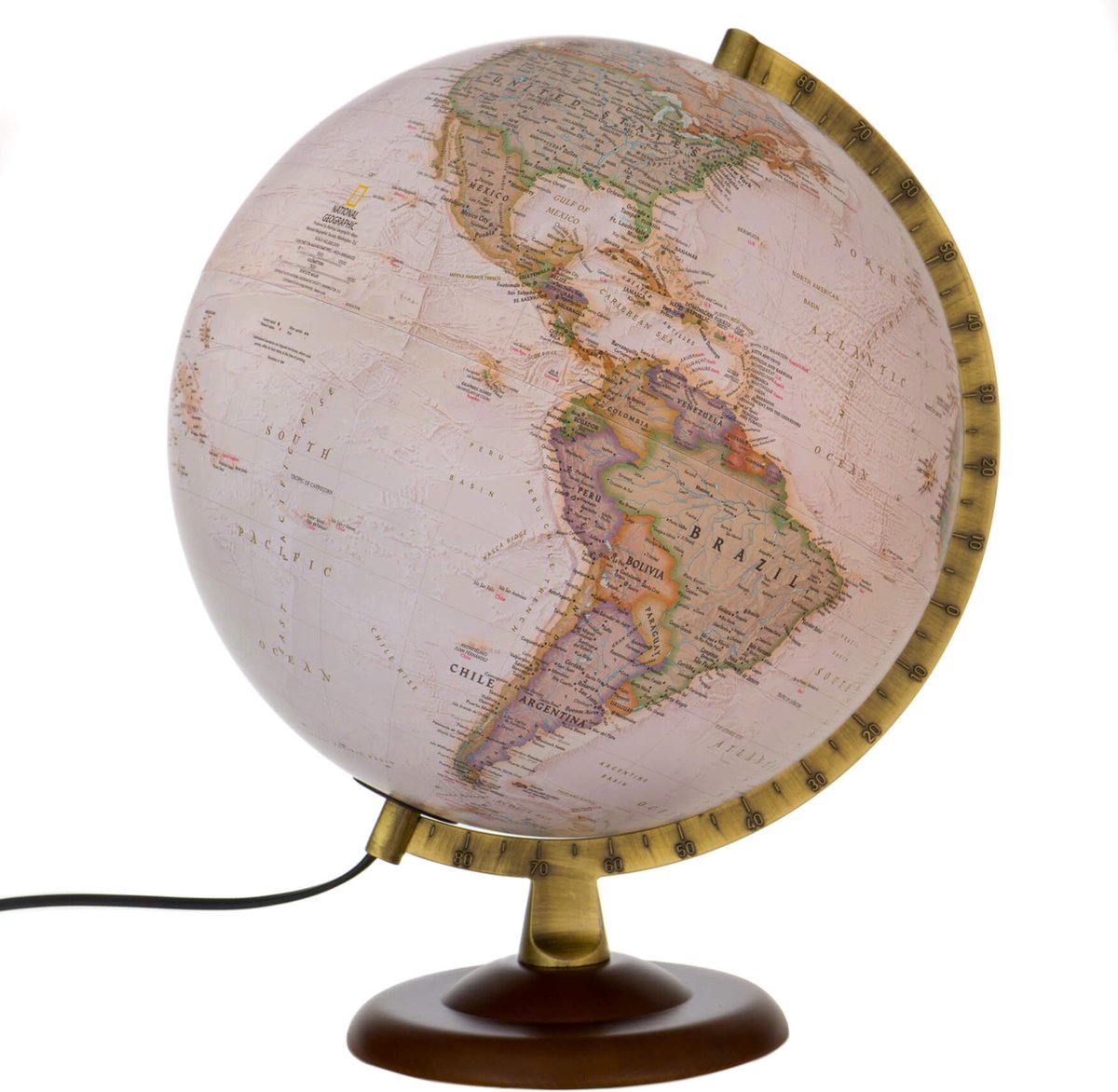 National Geographic globe Gold Executive - met walnoten houten voet - ø ...
