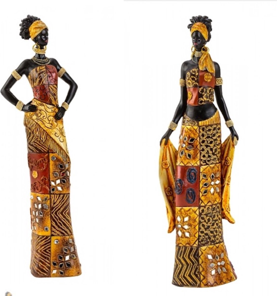 Set van 2 Decoratie beelden van Afrikaanse vrouw met kleurrijke kleren ...