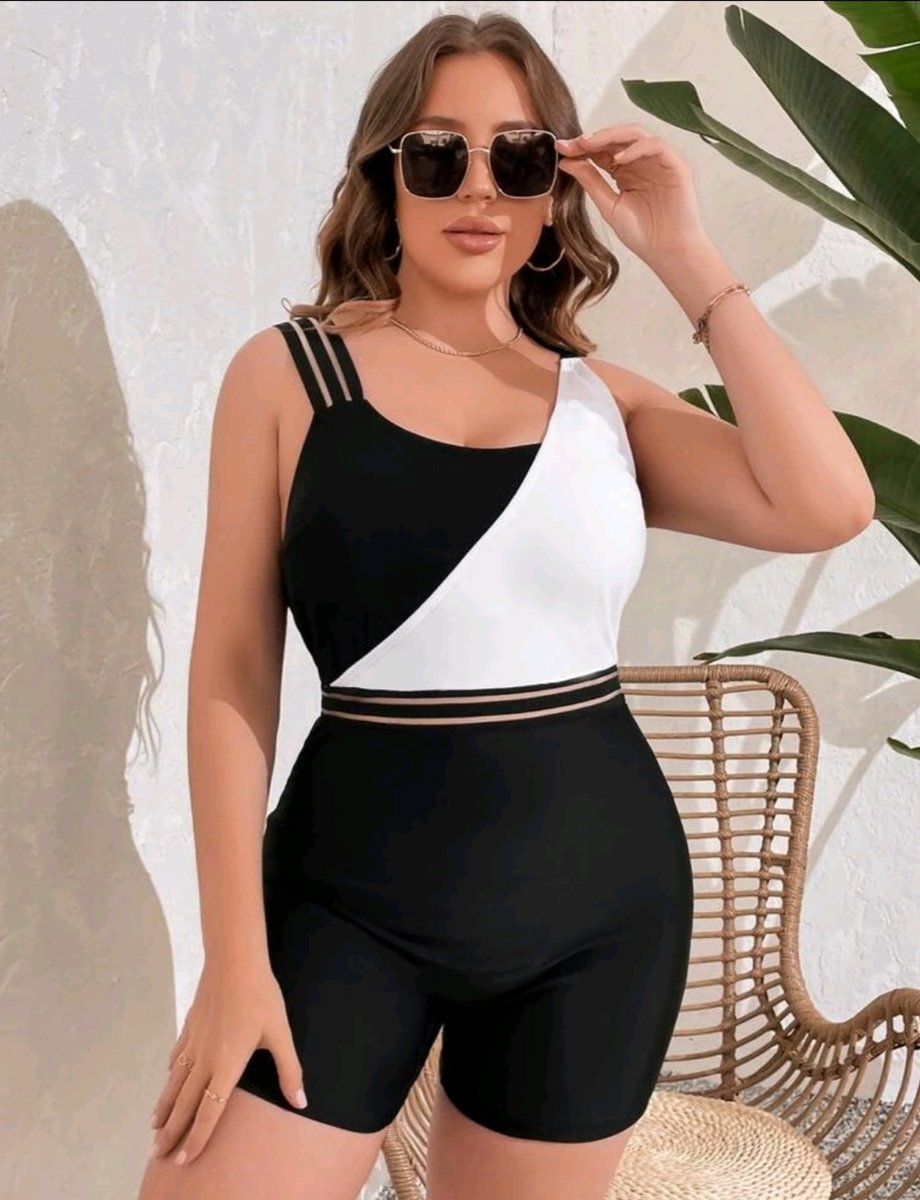 Sexy elegant corrigerende zwempak badpak met pijpjes zwart wit 3xl eu ...