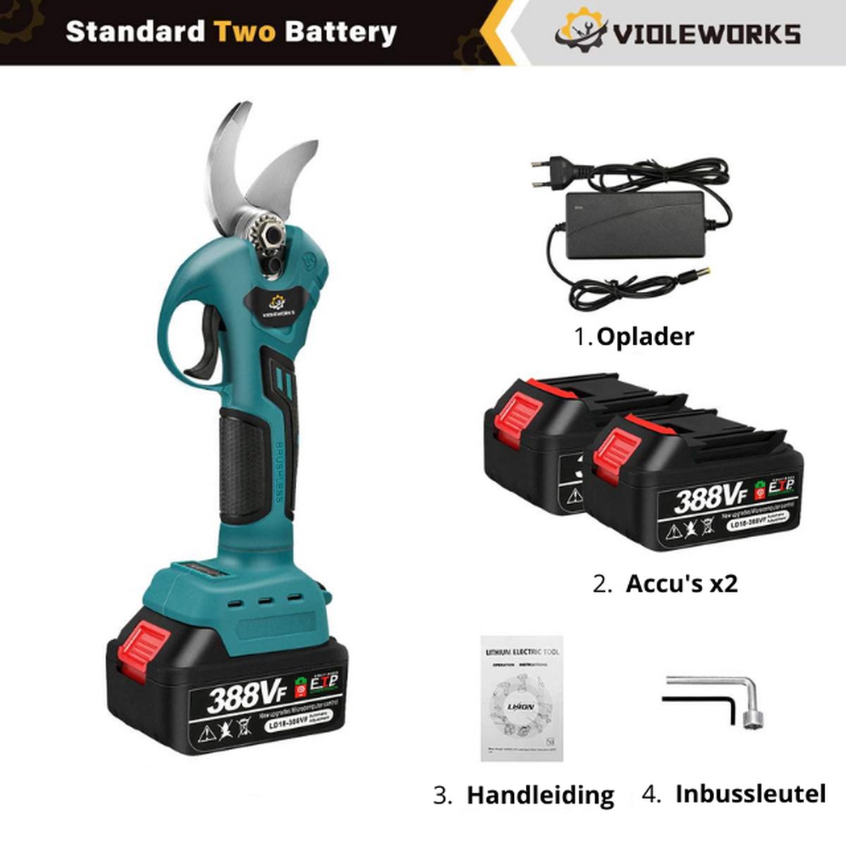 Elektrische Snoeischaar - Incl. 2 accu's - Takkenschaar - Krachtige ...