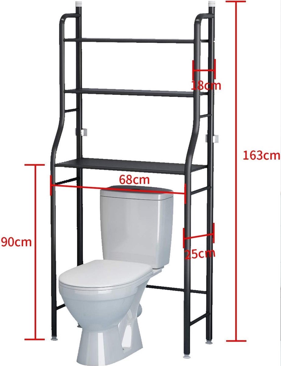 Wasmachinekast - Wasmachine ombouw kast voor wasmachine Badkamer rek 3 schappen zwart... | bol.com