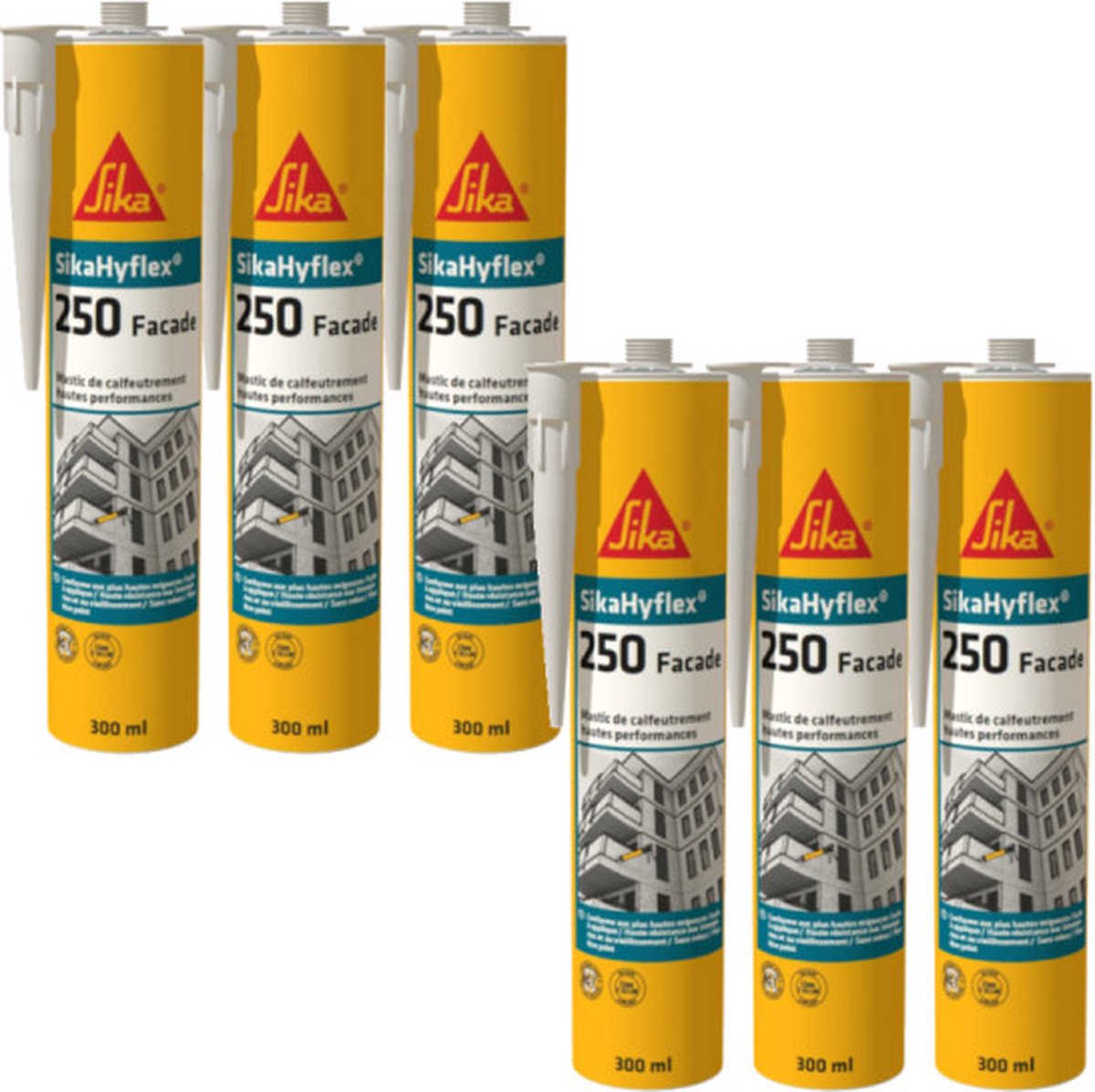 Set van 6 SIKA SikaHyflex 250 Façade high performance kit - Betongrijs ...