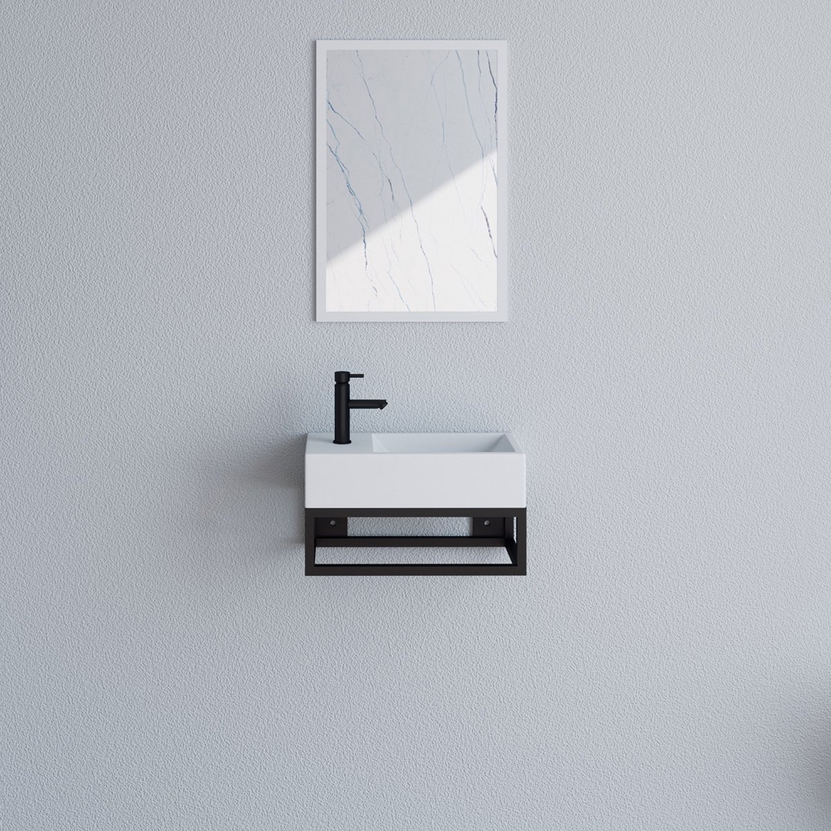 Sani Solid - Fontein - Solid Surface Roma- mat wit met mat zwart frame ...