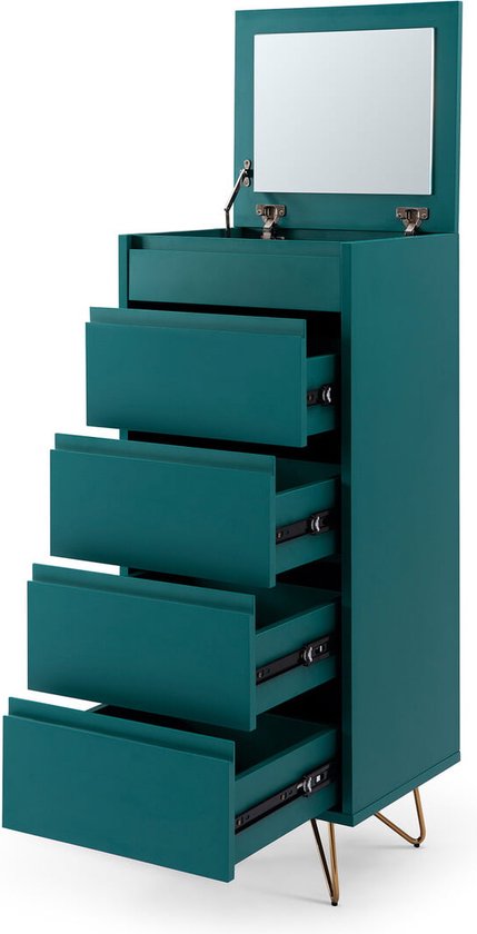 Ladekast Lucy Blauw - MDF - Breedte 45 cm - Hoogte 110 cm - Diepte 40 ...