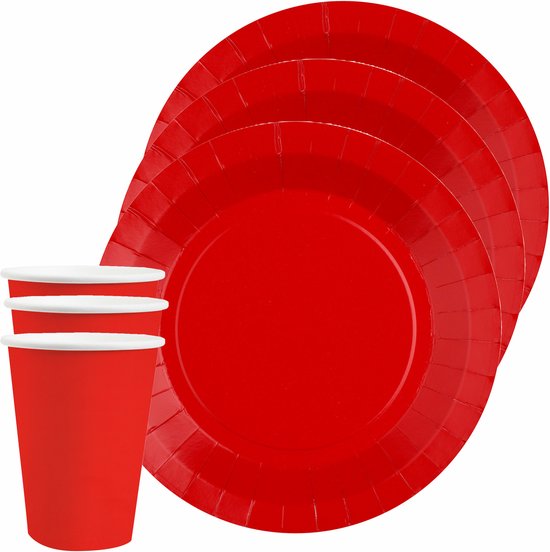 Santex feest/verjaardag servies set - 10x bordjes en bekertjes - rood ...