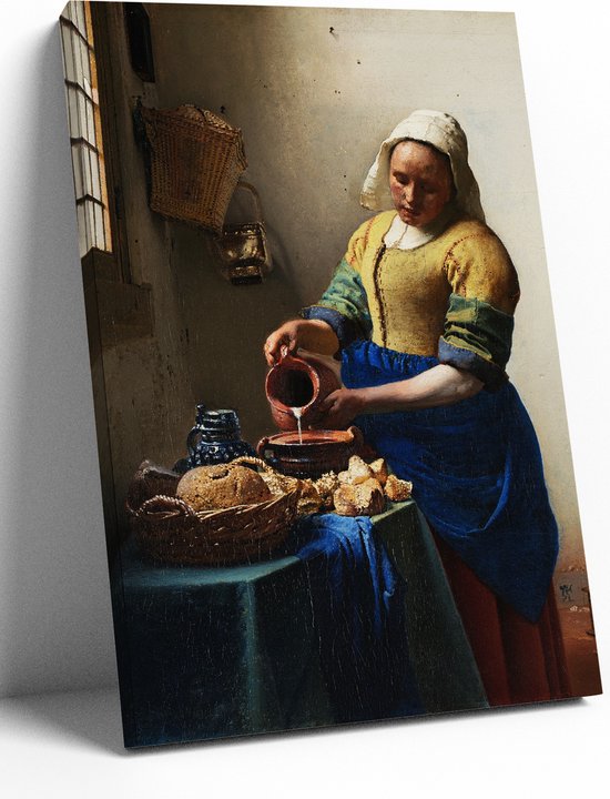 Het Melkmeisje Canvas | 50 x 70 cm | Johannes Vermeer | Poster | Print | Schilderij |... | bol