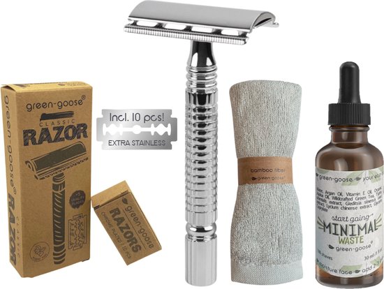green-goose® Scheerpakket | Safety Razor Klassiek Scheermes | Zilver ...