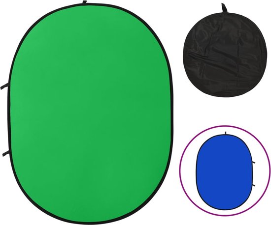 vidaXL 2 in 1 Oval Studio Background Screen Green and Blue 200x150 cm ...
