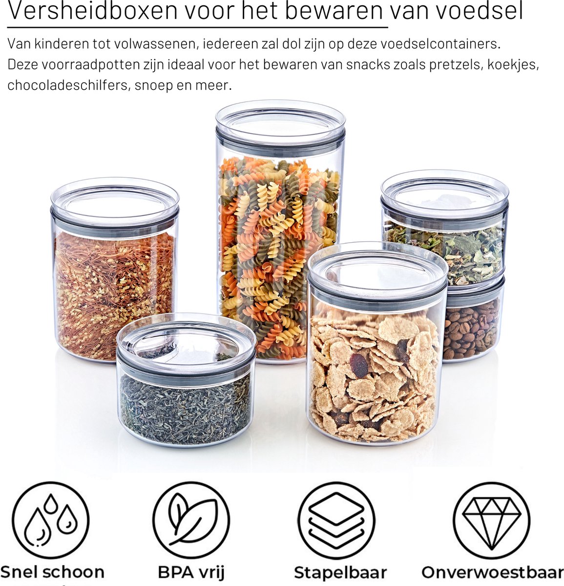 Ronde Voorraadpotten met deksel - 12-delig - Voorraaddozen met Grijs ...