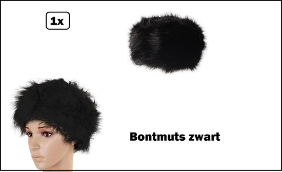 Bontmuts zwart pluche mt.58 - winter bont muts carnaval festival zwart ...