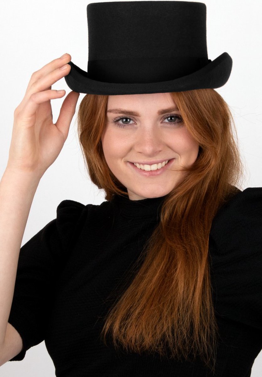 Luxe hoge hoed zwart laag model tophat heren dames - maat 55 | bol.com