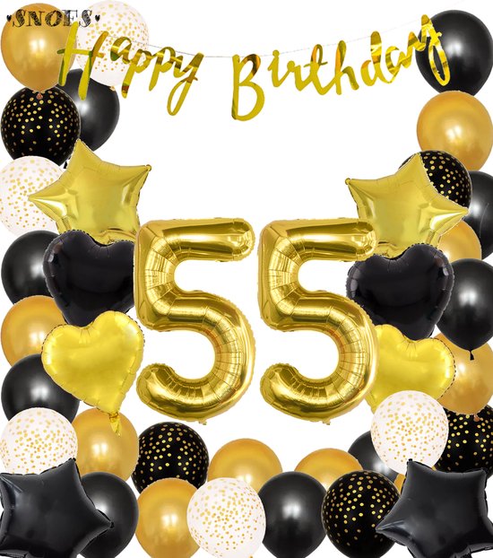 Snoes Ballonnen 55 Jaar Black Gold Dots Mega Ballon - Compleet ...