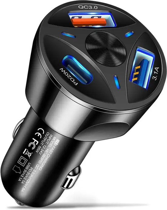 Autolader PD20W - USB Auto Adapter - 1 Stuk - 3 Poorten - Snellader ...