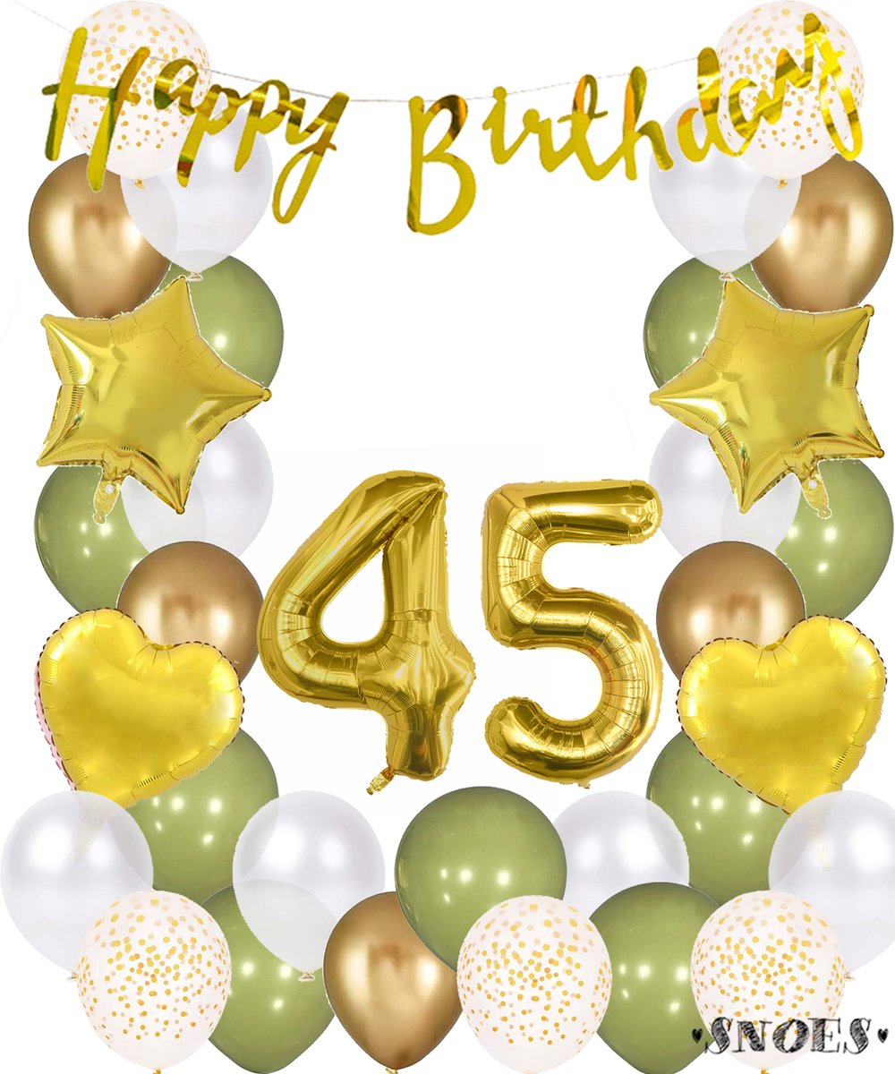 Snoes Ballonnen 45 Jaar Wit Olijf Groen Goud Mega Ballon - Compleet Feestpakket 45... | bol.com
