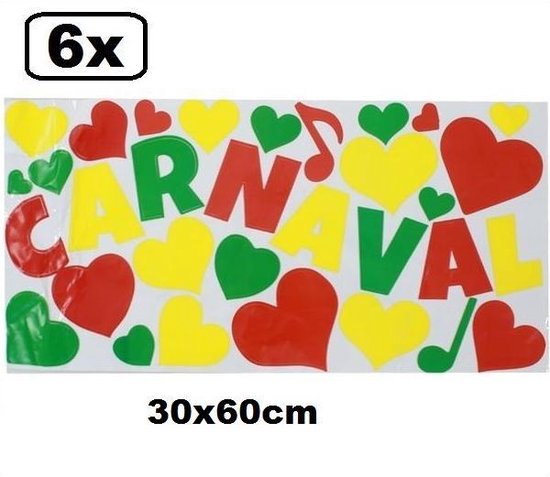 6x Raamsticker adhesive Carnaval mix rood/geel/groen 30x60cm | bol