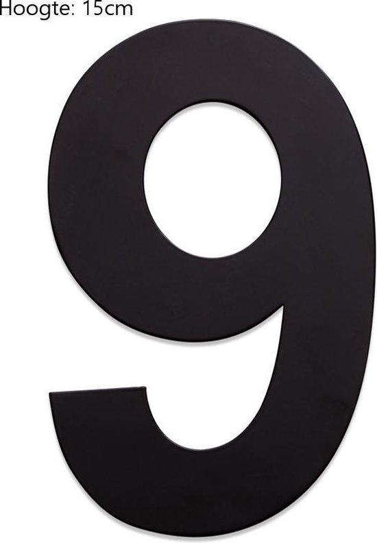 Huisnummer 9 Zwart RVS - Groot 15 cm - Arial RVS vlak XXL Mat Zwart ...