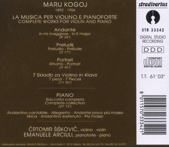 L'Opera Completa Per Viol, Emanuele A Crtomir Siskovic Violin | CD ...