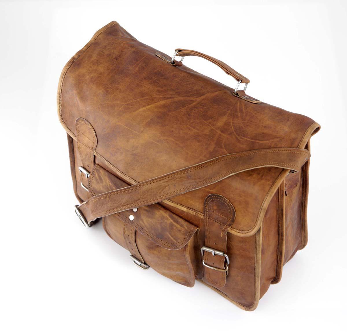 Laptoptas 16 ‘' – Vintage Look Messengertas Bruin Leer - ECHTE LEDER ...