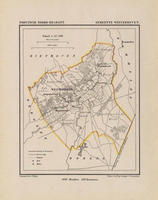 Historische kaart, plattegrond van gemeente Westerhoven in Noord ...
