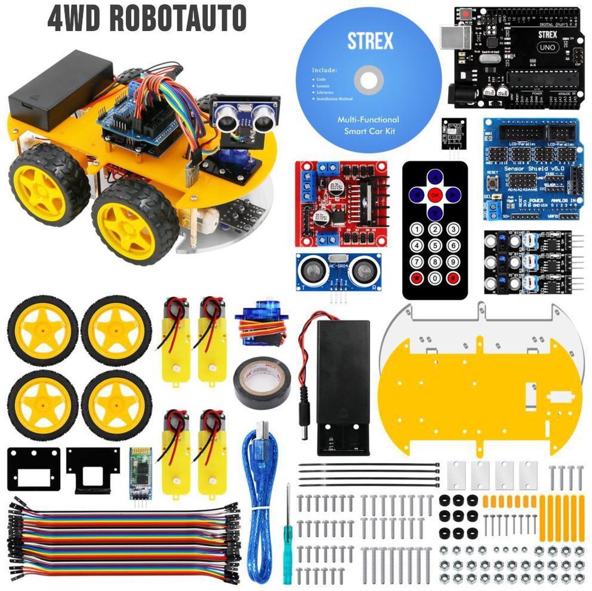 Arduino Compatible Auto Deluxe | Zelfbouw Robot Auto | 4WD | Bluetooth Smartphone |... | bol.com