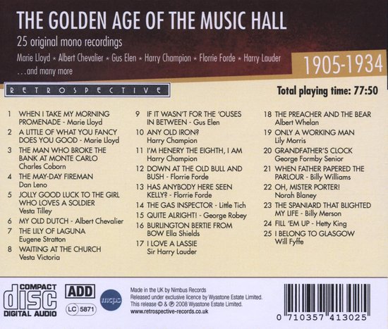Music Hall - The Golden Age (CD), various artists | Muziek | bol