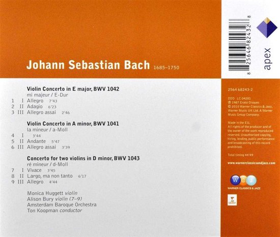 Johann Sebastian Bach: Violin Concertos/Concerto for Two Violins, Ton ...