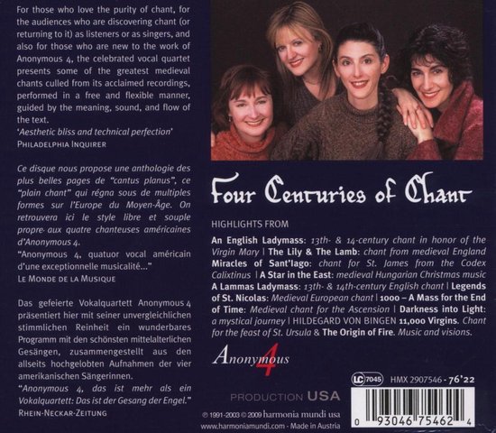 Four Centuries of Chant, Anonymous 4 | CD (album) | Muziek | bol.com